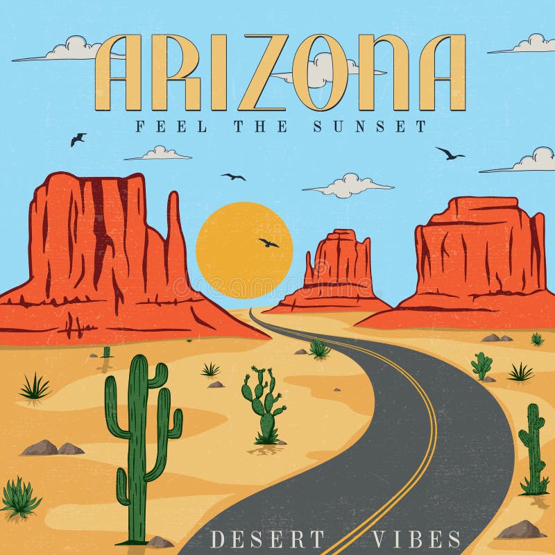 Arizona Desert Vibes Graphic Print Illustration. Stock Vector ...