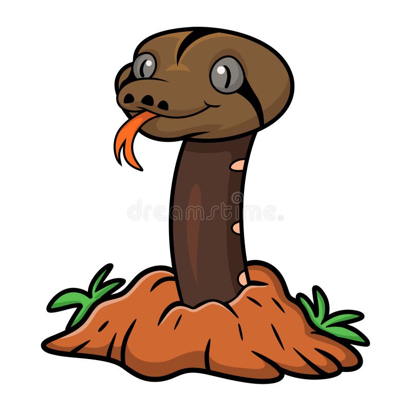 Cute Golden Child Phantom Reticulatus Python Cartoon Out from Hole ...