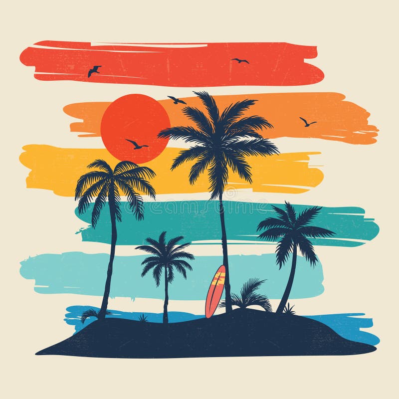 Sunshine Beach, Summer Beach Sunshine Vector Print Design Artwork Stock ...