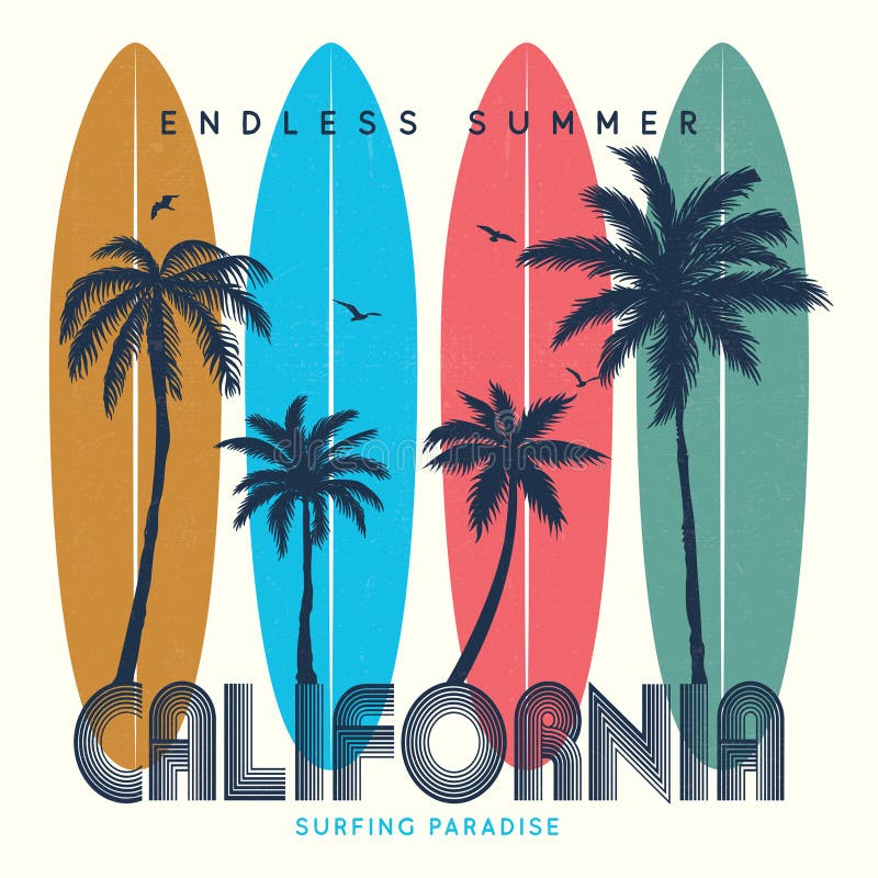 California Surfing Paradise Endless Summer Sunshine Beach Stock Vector ...