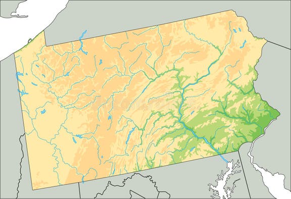 Detailed Pennsylvania Physical Map. Stock Vector - Illustration of ...