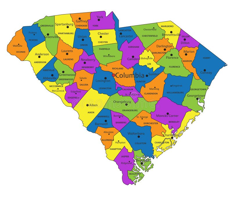 Colorful South Carolina Political Map with Clearly Labeled, Separated ...