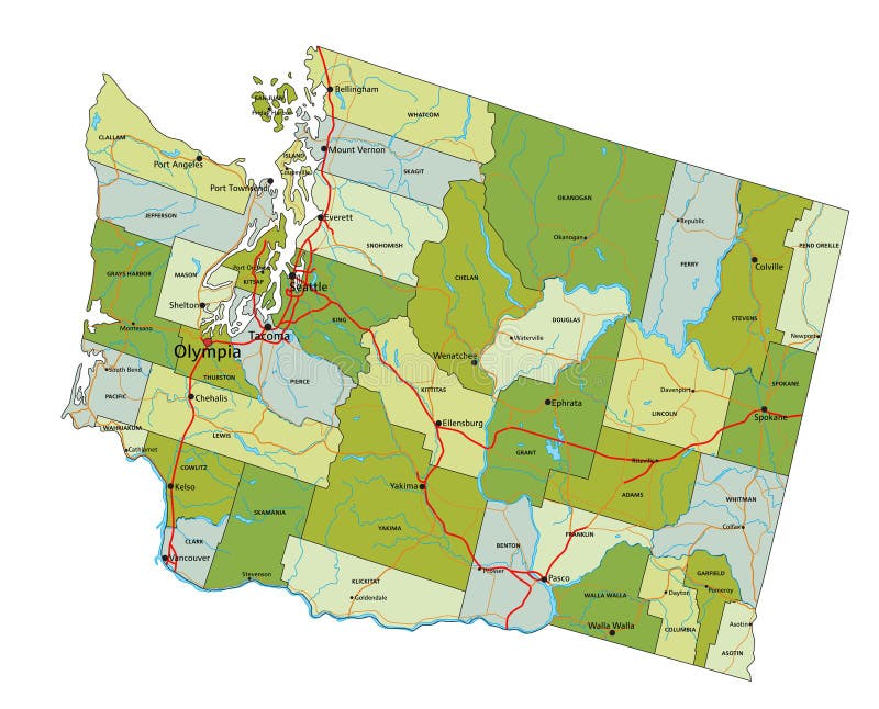 Detailed Editable Political Map with Separated Layers. Washington Stock ...