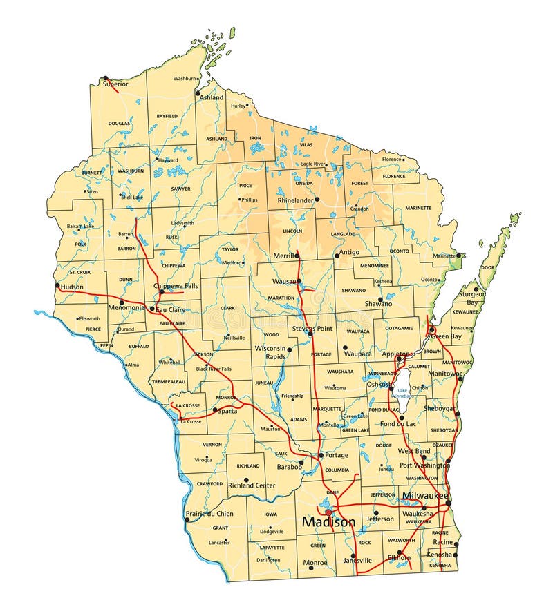 Wisconsin Road Map Stock Illustrations – 203 Wisconsin Road Map Stock ...