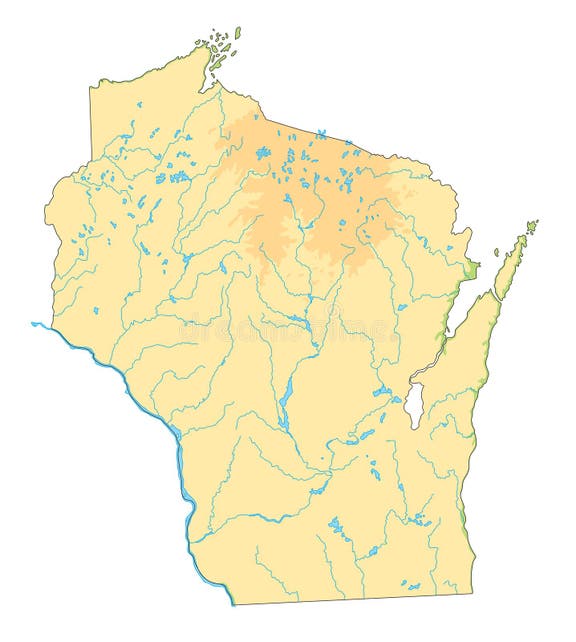 Detailed Wisconsin Physical Map. Stock Vector - Illustration of mapping ...
