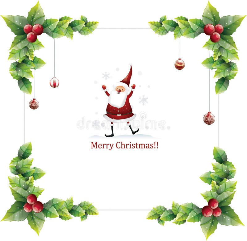 Merry Christmas Santa Flower and Leaf Frame Decoration. Rectangle ...