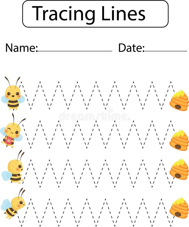 Hand Drawn Tracing Worksheets for Kids Pencontrol. Stock Illustration ...