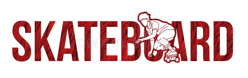 Skateboard and Skateboarder Action with Text Font Design Cartoon ...