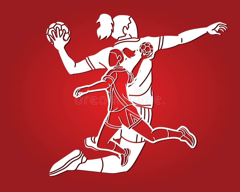 Group of Handball Players Female Mix Action Cartoon Sport Stock ...