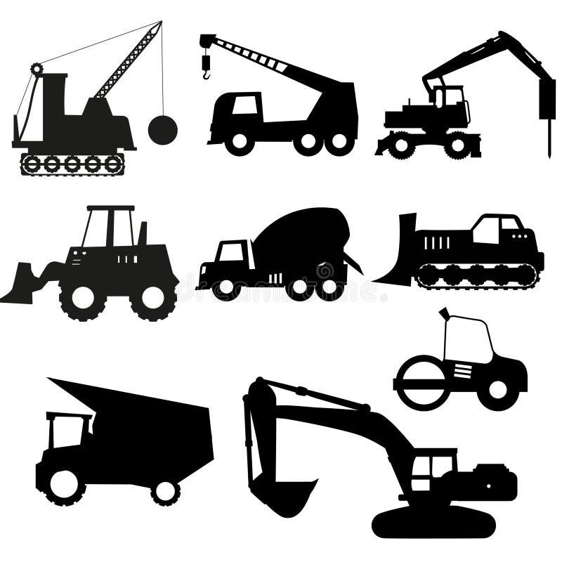 Set of Differents Constructions Vehicles Icons, Silhouette Vector Illustration Stock Vector ...