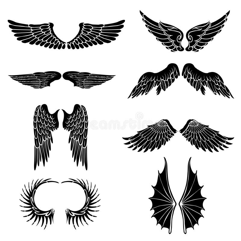 Set of Differents Wings Silhouette Vector Illustration Stock Vector ...
