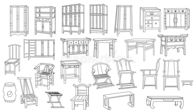 A Set of Hand-drawn Line Sketches of Chinese Ming Dynasty-style ...