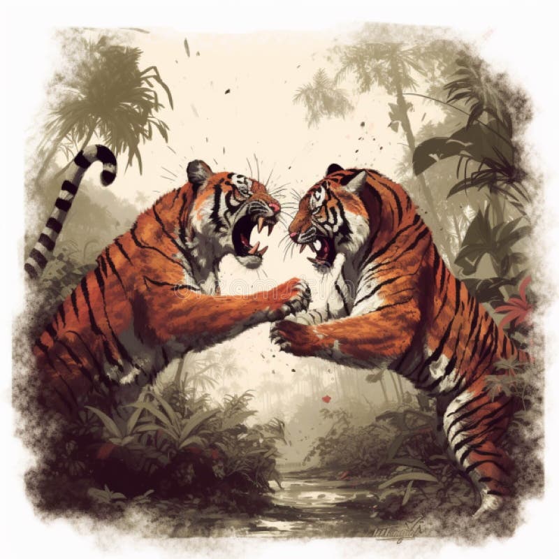 Illustration of Two Fighting Tigers Stock Illustration - Illustration ...