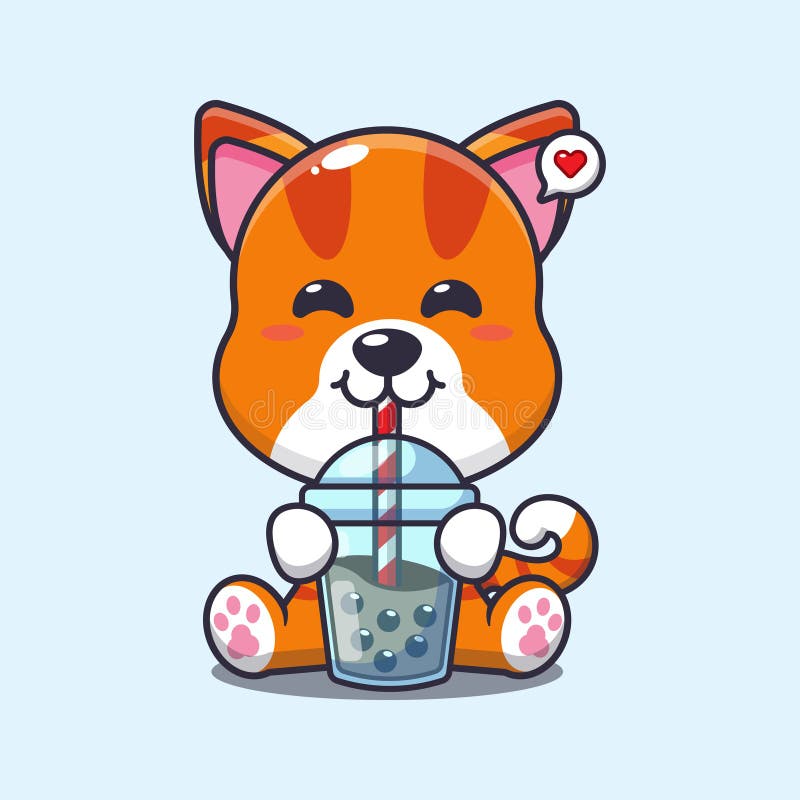 Dog Drink Boba Milk Tea Cartoon Vector Illustration. Stock Vector ...