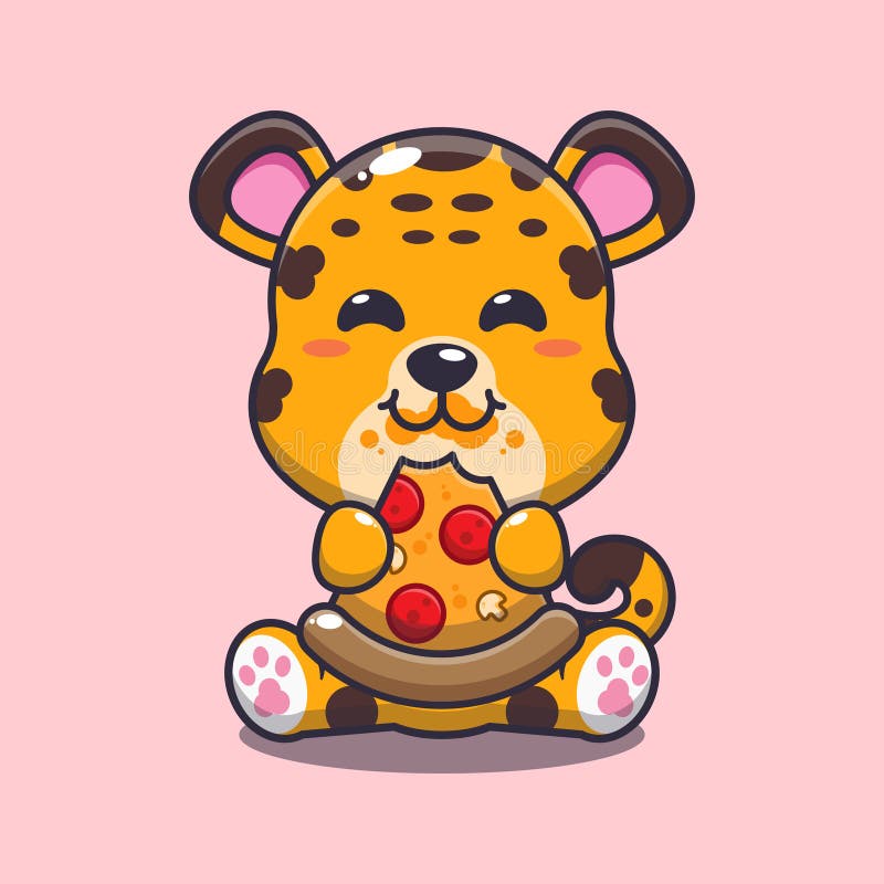 Leopard Eating Pizza Cartoon Vector Illustration. Stock Vector ...