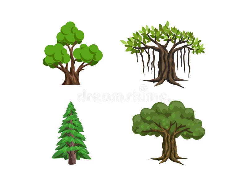 Collection of Trees with Cartoon Styled Images Stock Illustration ...