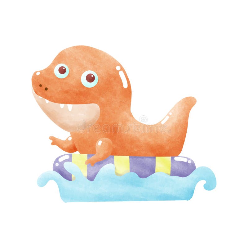 Cute Dinosaur Baby Wear Rubber Ring Swimming in the Sea. Element ...