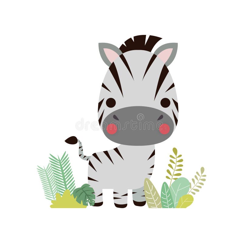 Cute Little Zebra in the Forest, Funny Cartoon Character Flat Style ...