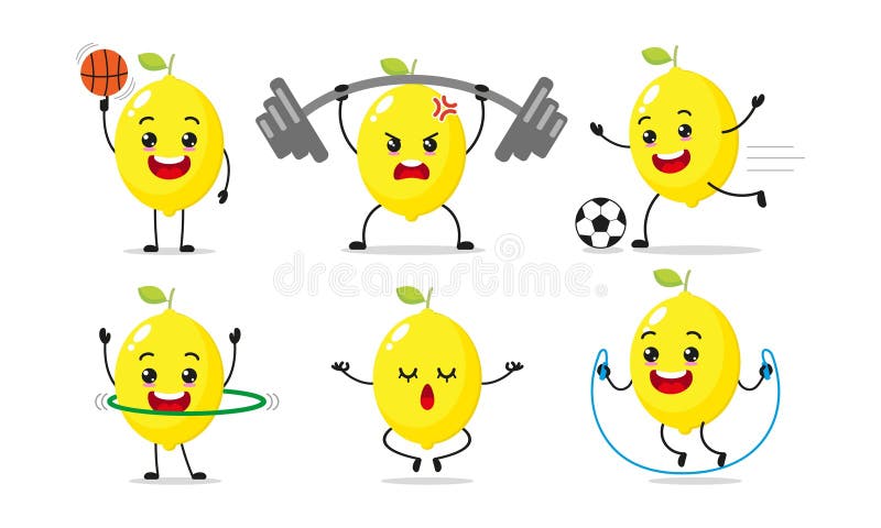 Lemon Fruit Exercise Sport Activity Vector Illustration Sticker Stock ...