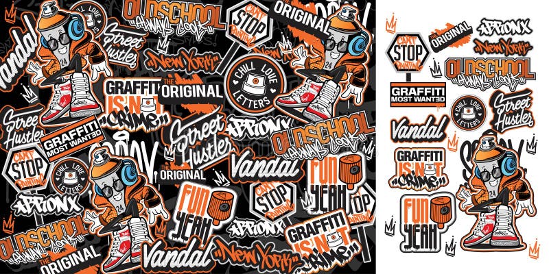 A Set of Colorful Graffiti Art Sticker Illustrations. Graffiti Sticker ...
