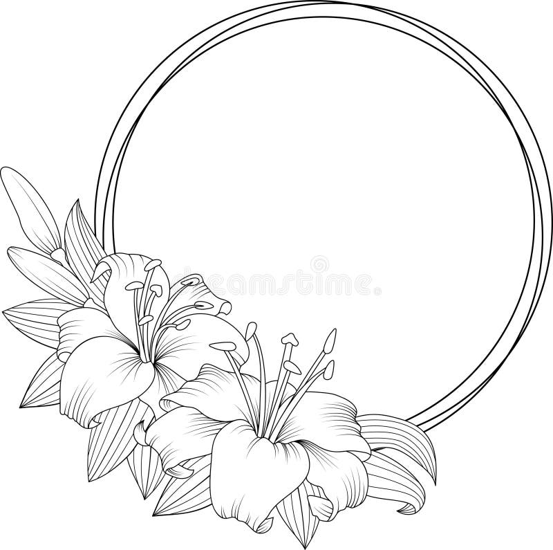 Vector Geometric Round Double Frame with Lily Flower. Stock Vector ...
