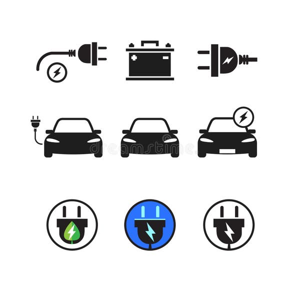 Set of Electric Car Pictograms and Appliances Icons Stock Vector ...