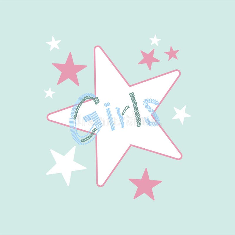 Girls Lettering and Many Stars Stock Vector - Illustration of clothing ...