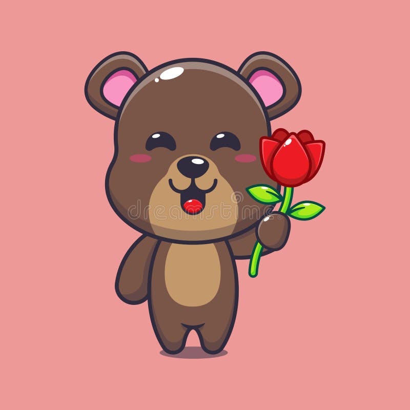 Bear Holding Rose Flower Cartoon Vector Illustration. Stock Vector ...