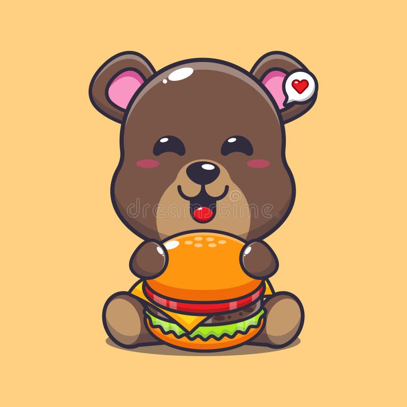 Bear with Burger Cartoon Vector Illustration. Stock Vector ...