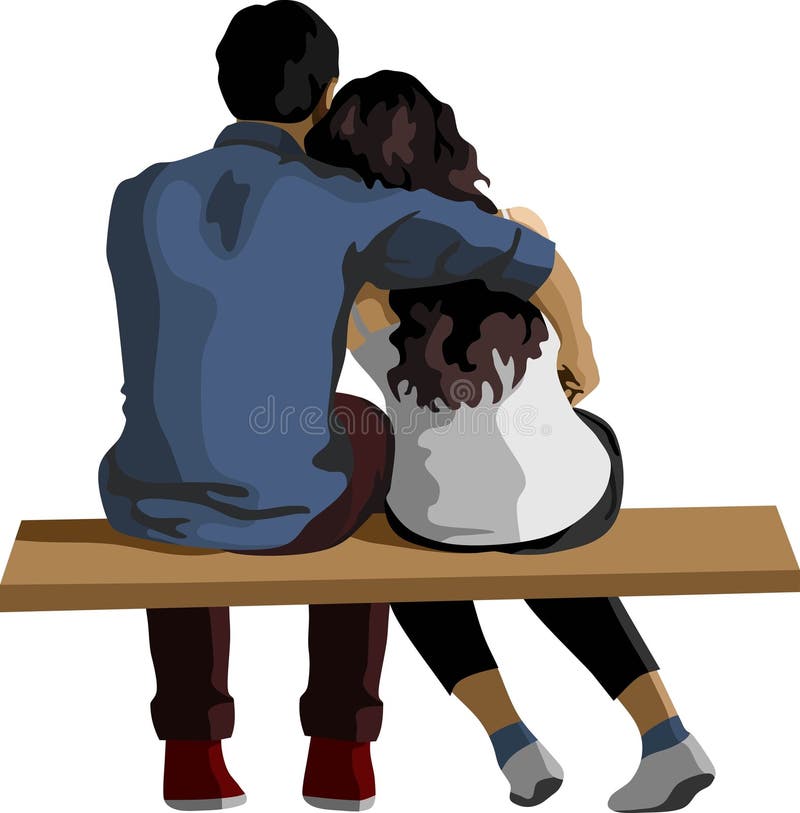 Young Couple Sitting Bench Romantic Vector Stock Vector - Illustration ...