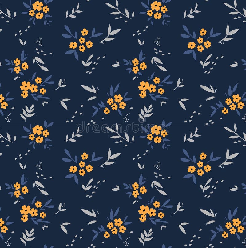 Floral Pattern. Pretty Flowers on Navy Blue Background. Printing with ...