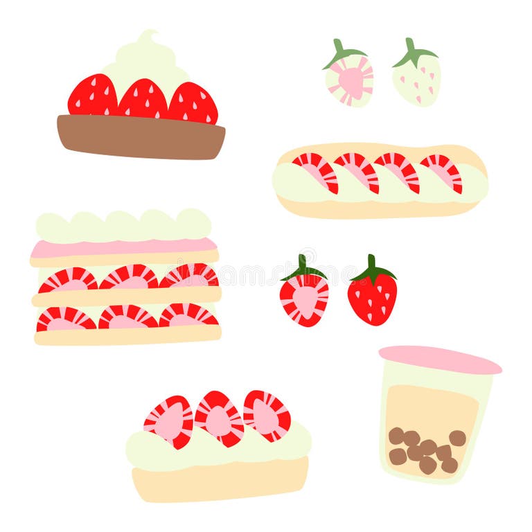 Strawberry Pastry with Variety of Puff and Tarts Stock Vector ...