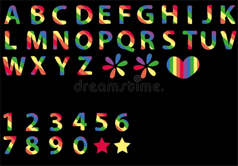 Vintage Retro a To Z Alphabet Letters and Numbers in Rainbow Colour for ...