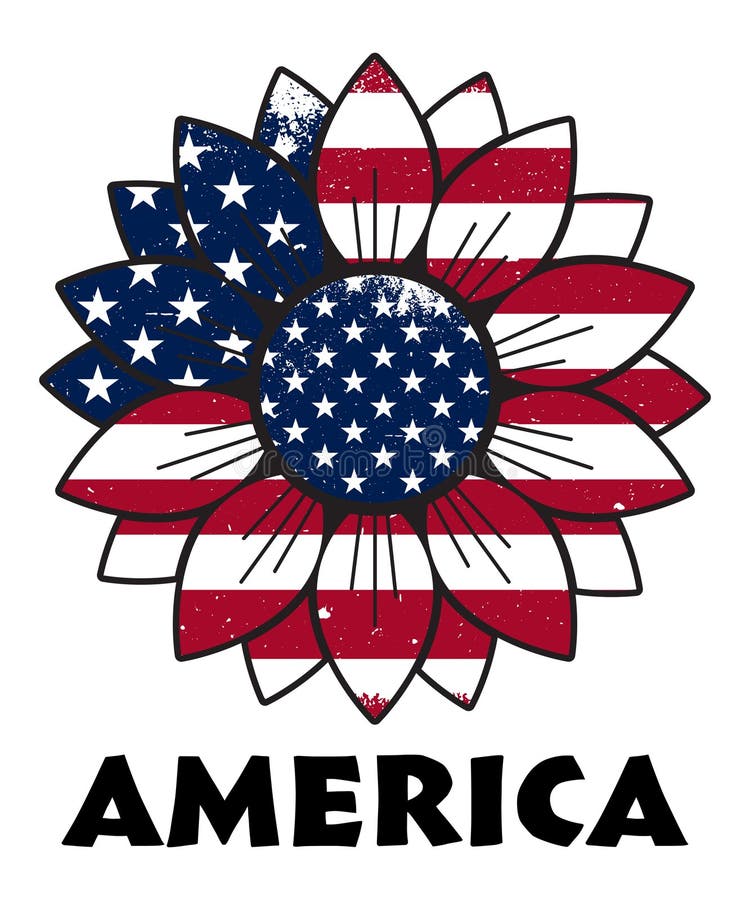 4th of July, Sunflower with USA Flag, Vector Patriotic Symbol Stock ...