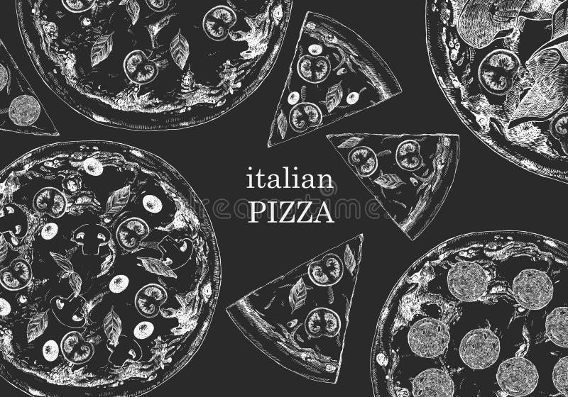 Traditional Italian Dishes. Hand-drawn Illustration of Pizza. Italian ...