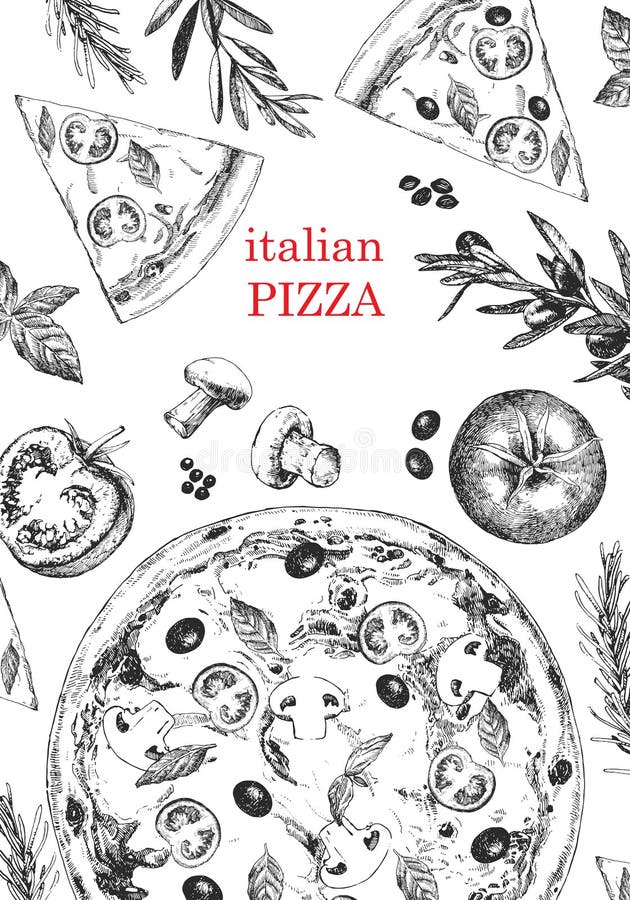 Traditional Italian Dishes, Illustration of Pizza Stock Vector ...