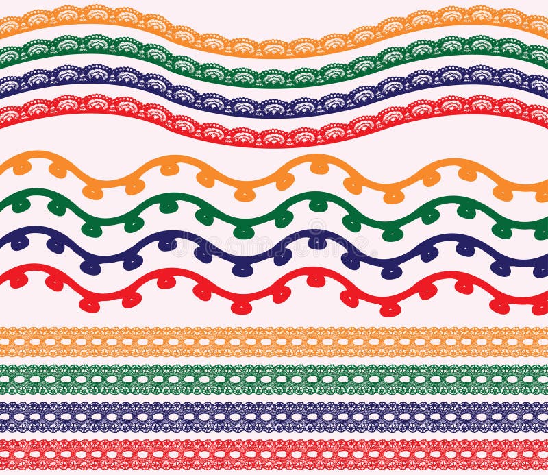 Decorative Laces and Trims in Multicolor Seamless Brush Stock Vector ...
