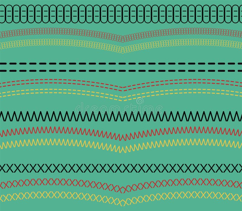 Sewing Thread Stitch Repeat Brush in Multicolor Stock Vector ...