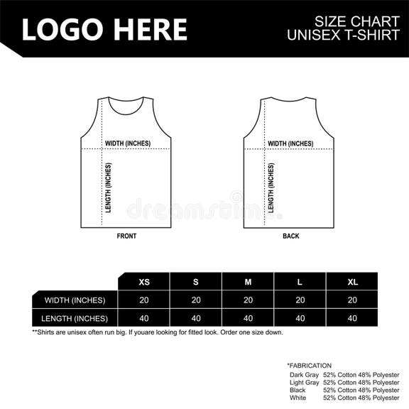 Tank Top Size Guide of Unisex Short Sleeve Sizing Chart Table Size ...