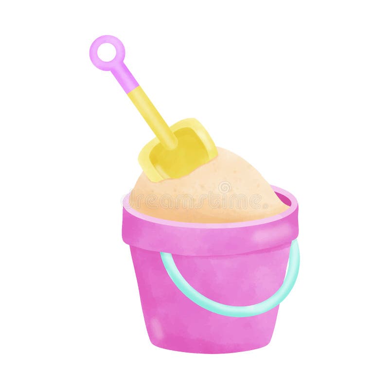 Sand Bucket and Shovel Toy Watercolor Cartoon on White Background ...