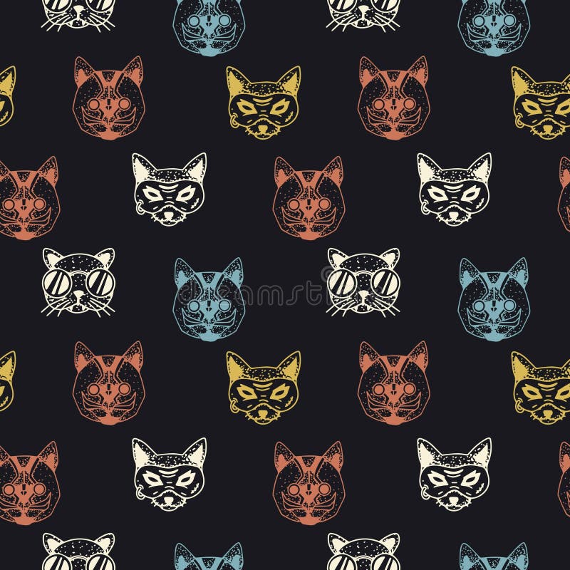 Seamless Pattern Cat Head Cartoon Character Design Background Stock ...
