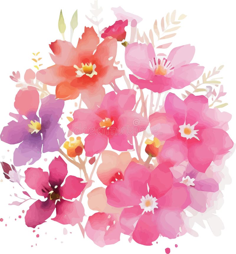 Vector Watercolor Illustration of Pink Flowers on Blue Background ...
