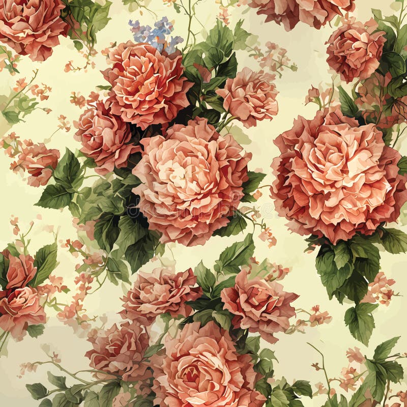 Vector Illustration of Red Pink Roses and Green Leaves on Light ...