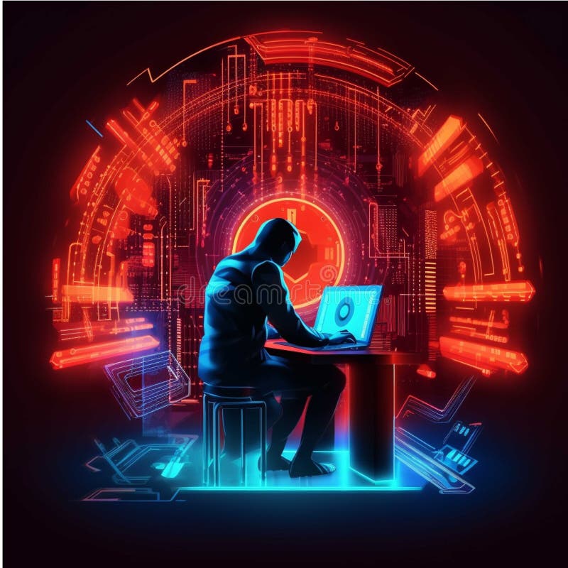 Hacker in Front of a Laptop Stock Illustration - Illustration of ...
