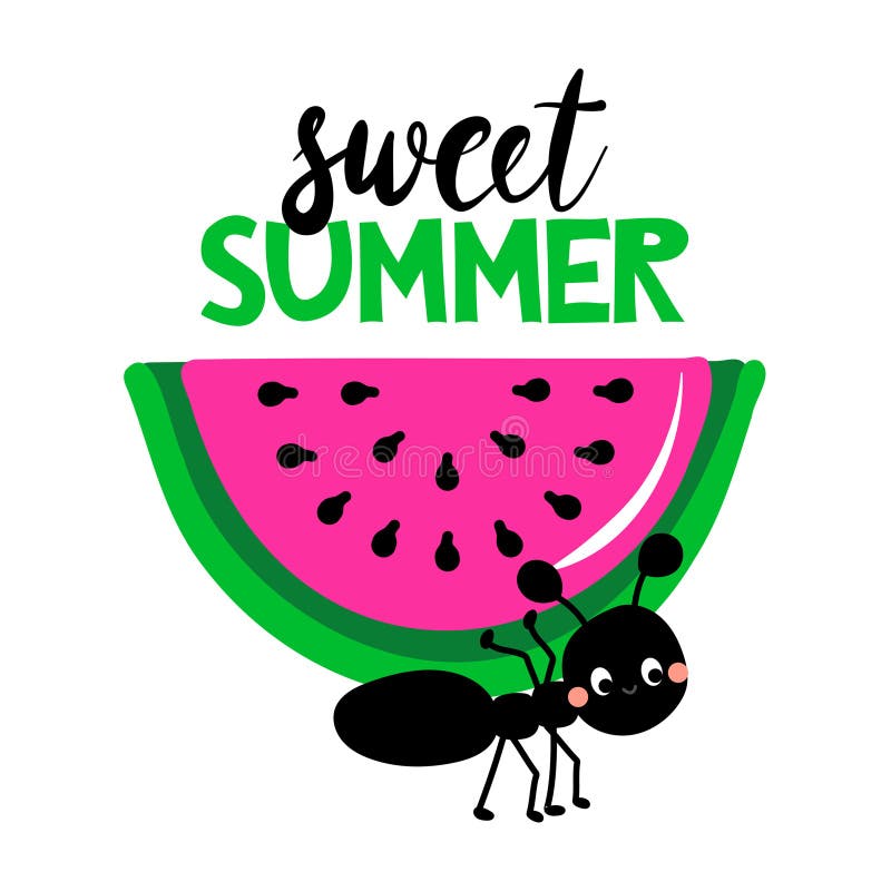 Sweet Summer - Cute Ant Carry a Watermelon Stock Vector - Illustration ...