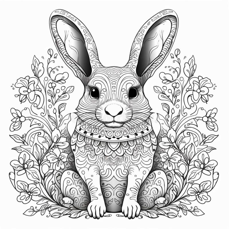 Rabbit with Floral Ornament. Stock Illustration - Illustration of ...