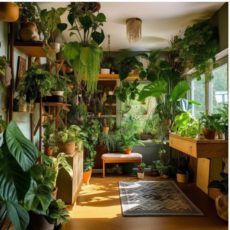 Interior Design Room with a Lot of Plants Stock Illustration ...