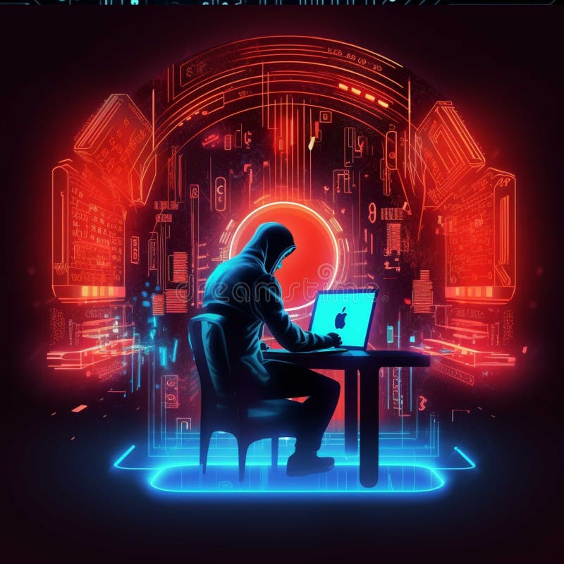 Hacker in Front of a Laptop. Cyber Attack Concept Stock Illustration ...