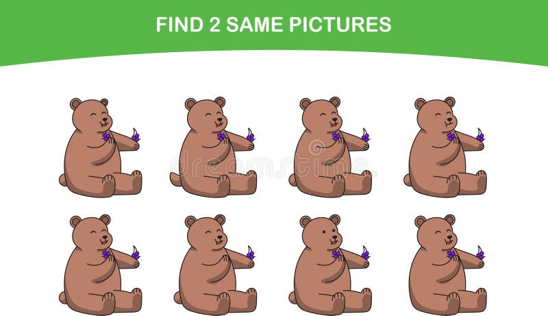 Cute Grizzly Brown Bear. Find Two Same Pictures Stock Vector ...
