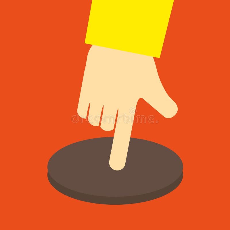 Hand Touching Button. Solated on Orange Background. Stock Vector ...